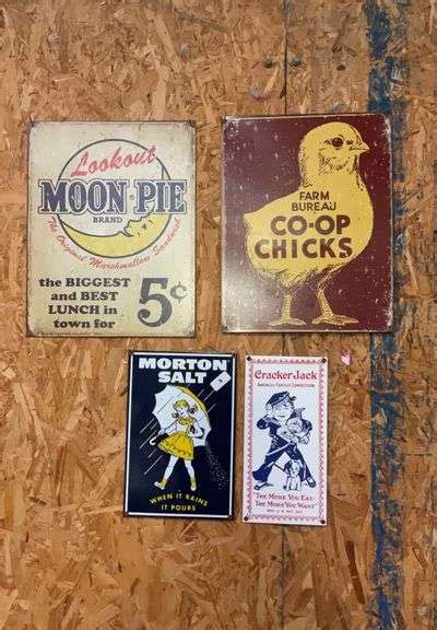 4 Tin Advertising Signs Taylor Auction And Realty Inc