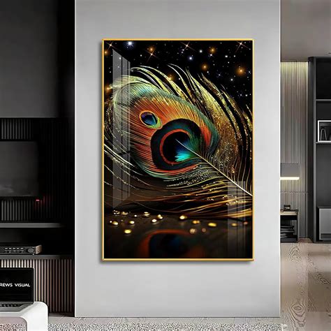 Glass Paintings Of Peacock Pattern Peacock Feather Glass Wall Art