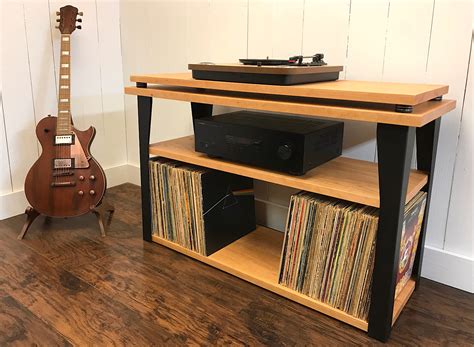 Cherry Stereo And Turntable Console With Album Storage