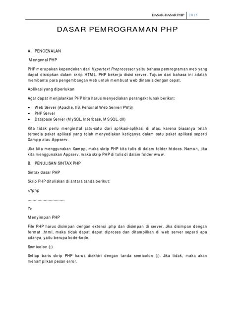 Dasar Pemrograman Php Pdf