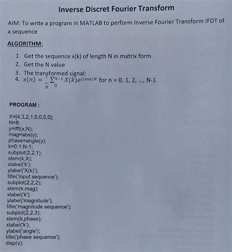 Solved Question Lab Exercise 3 Discrete Fourier Transform Using