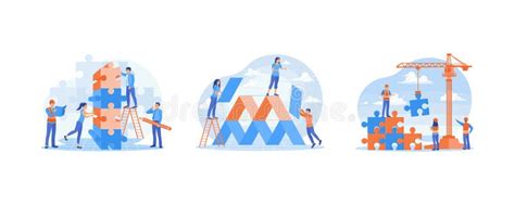 people connect puzzle pieces teamwork in solving problems cooperation and communication team