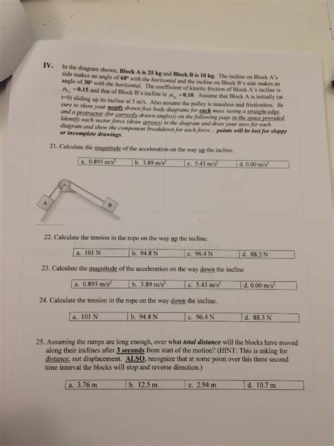 Solved IV In The Diagram Shown Block A Is 25 Kg And Block Chegg Com