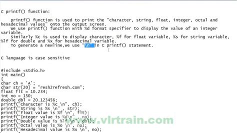 Printf Function In C Language Part 2 Telugu Vlr Training Youtube