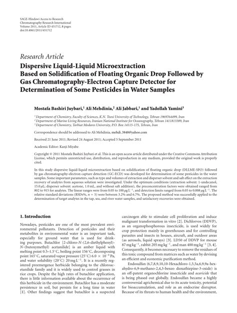 Pdf Dispersive Liquid Liquid Microextraction Based On Solidification Of Floating Organic Drop