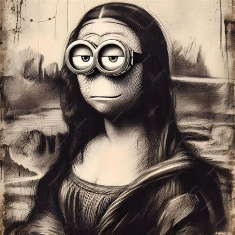 Minion Como La Mona Lisa En El Arte De La Línea Limpia Foto Premium
