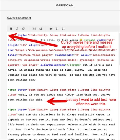 Editing In Markdown On Squarespace Cursor Always Moves From Editing
