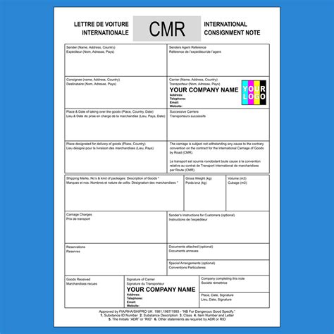 Cmr Consignment Note Ncr Pads Uk International Delivery And Transport