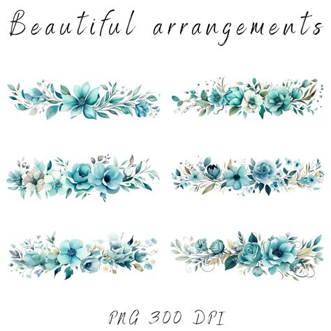 Teal Floral Clipart Teal Flowers Png Blue Floral Wedding Invitation