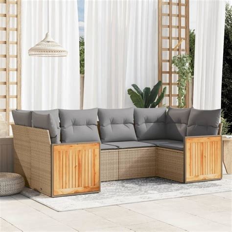 6 Piece Garden Sofa Set With Cushions Beige Poly Rattan Vidaxl Big W