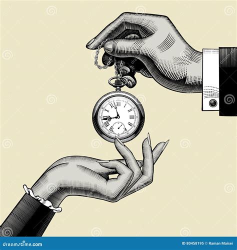 Hands Of Man And Woman With A Retro Pocket Watch Stock Vector