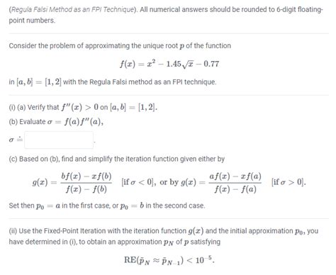 Solved Regula Falsi Method As An Fpi Technique All