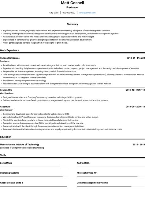 Freelancer Resume Samples And Templates VisualCV