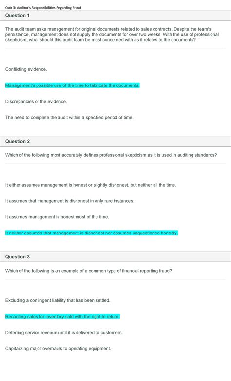 Acctg Quiz Auditor S Responsibilities Regarding Fraud Quiz Auditor S Responsibilities