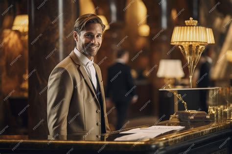 Premium Ai Image Concierge Welcoming Guests At Hotel Lobby