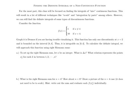 Solved Finding The Definite Integral Of A Non Continuous