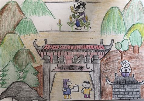 古村落画儿童 古村落画 大山谷图库