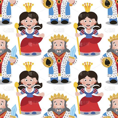 无缝图案与卡通国王和皇后。
