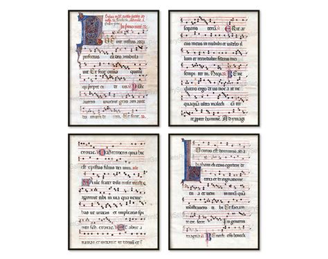 Digital Download Illuminated Music Manuscript Pages Set Of 4 Antiphonal