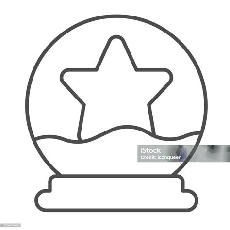 공 유리 장난감 눈과 스타 얇은 선 아이콘 메리 크리스마스 개념 벡터 그래픽입니다 유리 공 선물 흰색 배경에 기념품 기호 모바일 또는 웹 디자인을위한 개요 스타일 아이콘