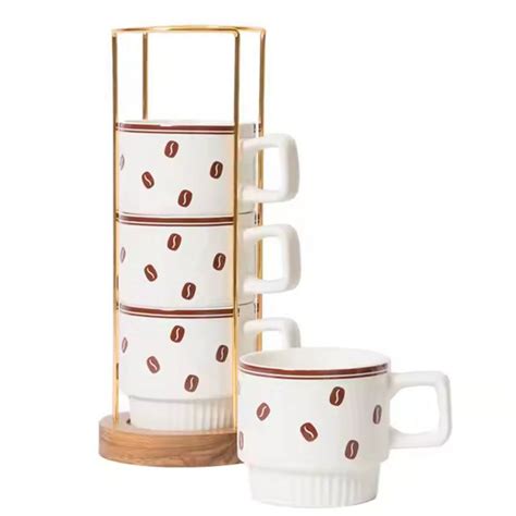 Quality Elegance Tasse Luxus Stapelbares Keramik Tassen Set Mit Ständer