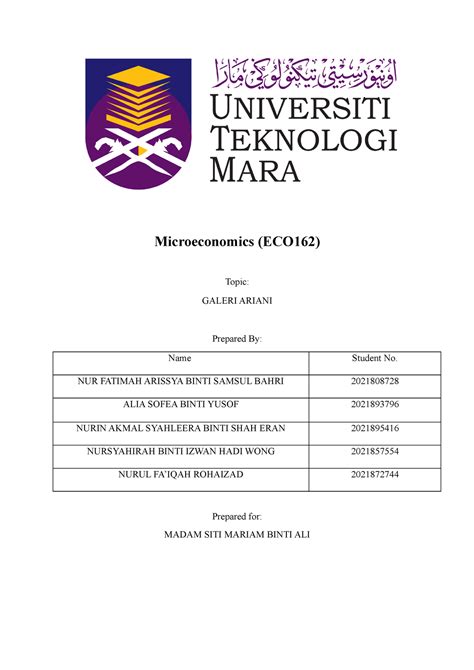 Eco162 Group 1 Assignment Report Microeconomics Eco162 Topic Galeri Ariani Prepared By