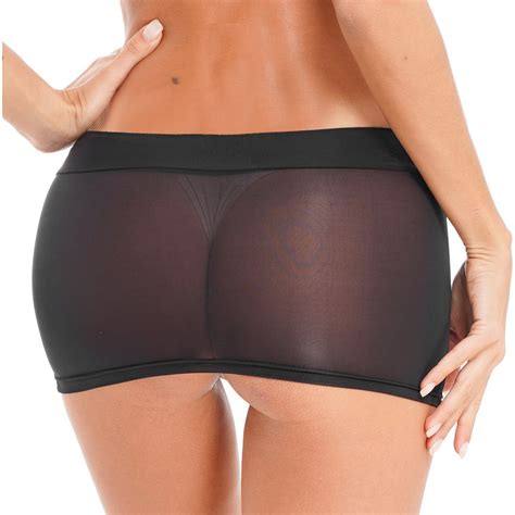 Womens Sexy Semi See Through Mini Skirt Sheer Mesh Low Waist Pencil