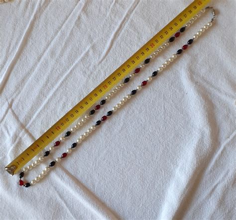 Necklace Red Glass Beads And Faux Pearls The Bright Beetle