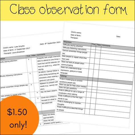 Speech And Language Classroom Observation Form Celf Observational Rating Scale