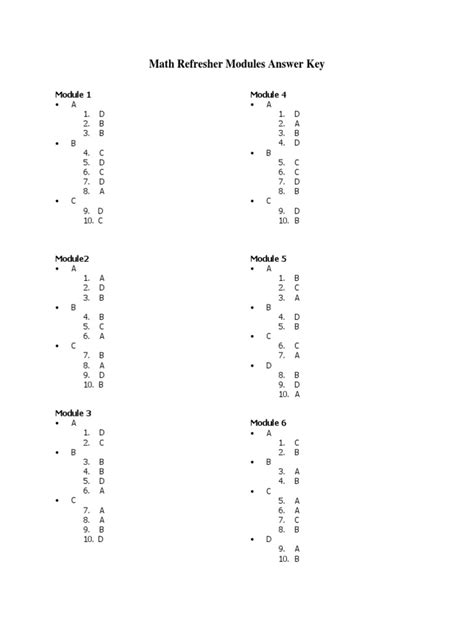 Math Refresher Modules Answer Key Pdf Pdf