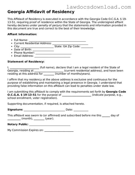 Free Georgia Affidavit Of Residency Forms Printable Template