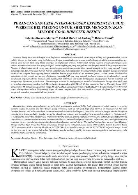 Pdf Perancangan User Interfaceuser Experience Uiux Website Helpmeong Untuk Shelter