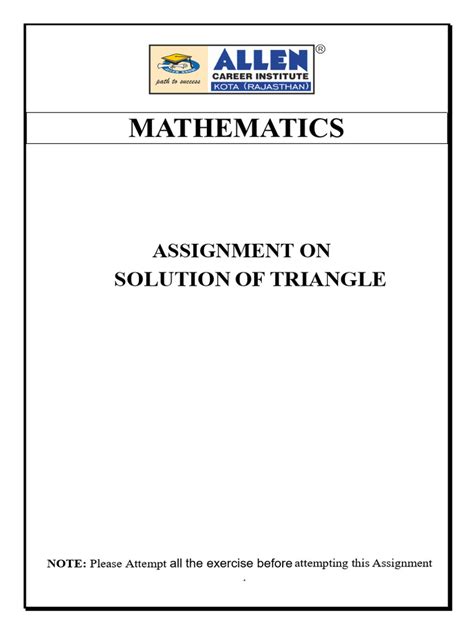 Assignment On Solution Of Triangle Pdf