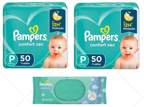 Kit De Fraldas Pampers Mega Confort Sec P 100 Unidades Lenço