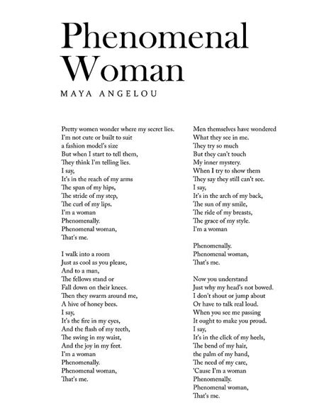 Phenomenal Woman Maya Angelou Poem Literature Typography 2 By