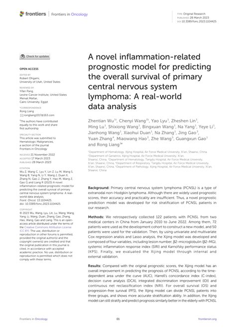 Pdf A Novel Inflammation Related Prognostic Model For Predicting The