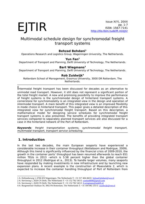 pdf multimodal schedule design for synchromodal freight transport systems