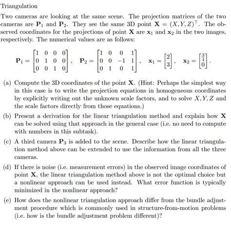 Solved Triangulationtwo Cameras Are Looking At The Same