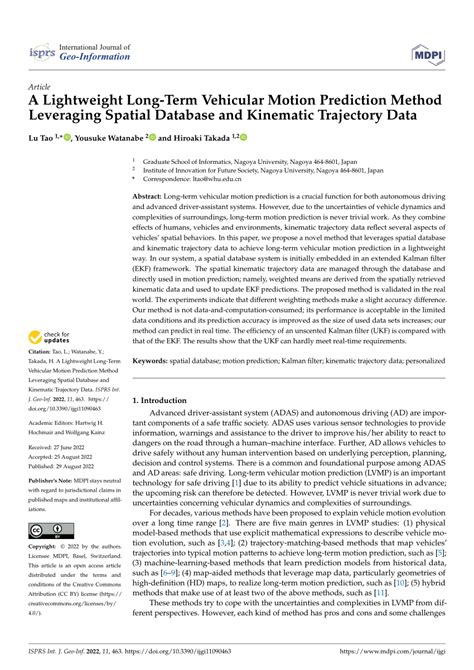 Pdf A Lightweight Long Term Vehicular Motion Prediction Method Leveraging Spatial Database And