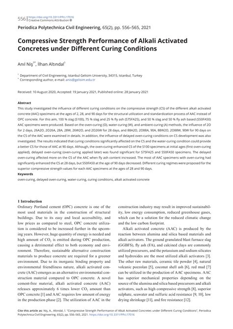 Pdf Compressive Strength Performance Of Alkali Activated Concretes Under Different Curing