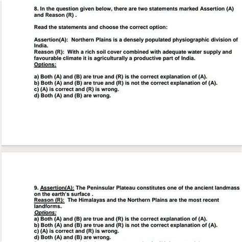 Assertion And Reason Class 9 Physical Features Of India 33588
