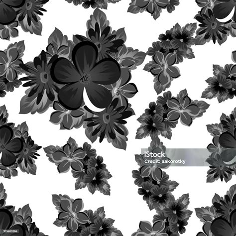 흰색 바탕에 꽃의 추상 원활한 흑백 패턴입니다 디자인 엽서 인사말 생일 웨딩 파티 휴일 축 하에 대 한 초대 대 한 장식 고전 양식에 대한 스톡 벡터 아트 및 기타 이미지