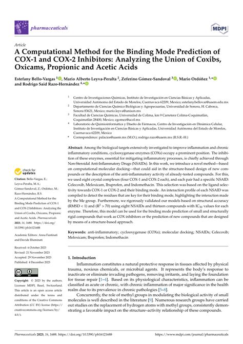 Pdf A Computational Method For The Binding Mode Prediction Of Cox 1 And Cox 2 Inhibitors