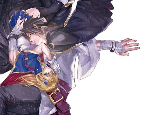 Boy Girl Black Hair Blazblue Blonde Hair Hyakuhachi Over Kagura