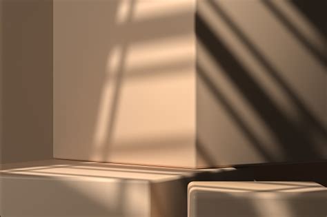 제품 프레젠테이션을 위한 뉴트럴 브라운 룸 제품 프레젠테이션을 위한 미니멀한 베이지 배경 창문과 벽의 빛과 복잡한 그림자 3d 일러스트레이션 0명에 대한 스톡 사진 및 기타