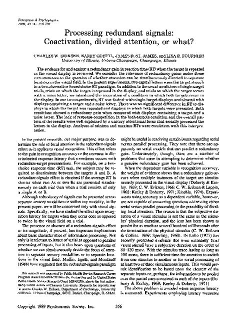 Pdf Processing Redundant Signals Coactivation Divided Attention Or What