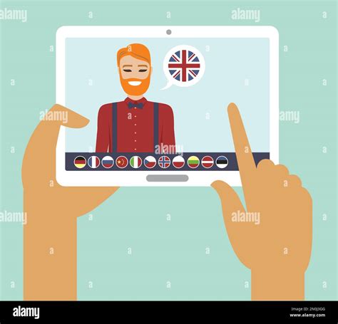 Online Language Learning Concept Flat Vector Illustration Stock Vector