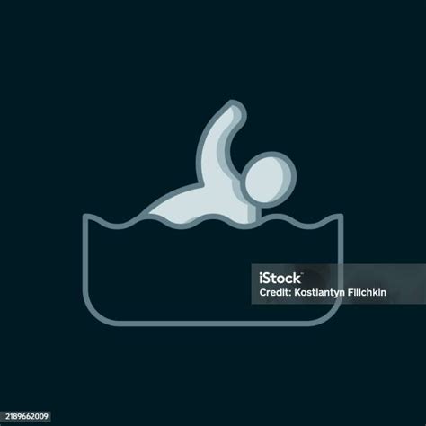 라인 수영 선수 아이콘은 검은 배경에 고립되어 있습니다 그림자가 있는 평면으로 채워진 윤곽선 스타일입니다 벡터 가득 찬에 대한 스톡 벡터 아트 및 기타 이미지 Istock