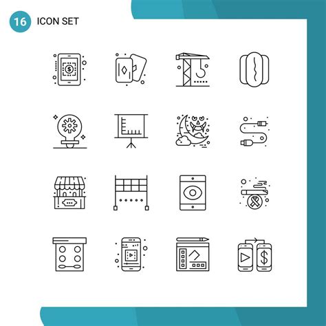 Group Of 16 Modern Outlines Set For Blackboard Setting Machinery Light Sausage Editable Vector
