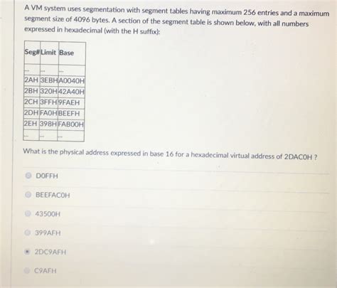 solved a vm system uses segmentation with segment tables